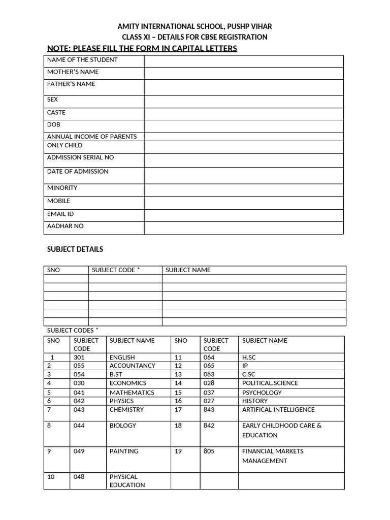 Class 11 CBSE Registration Details | PDF