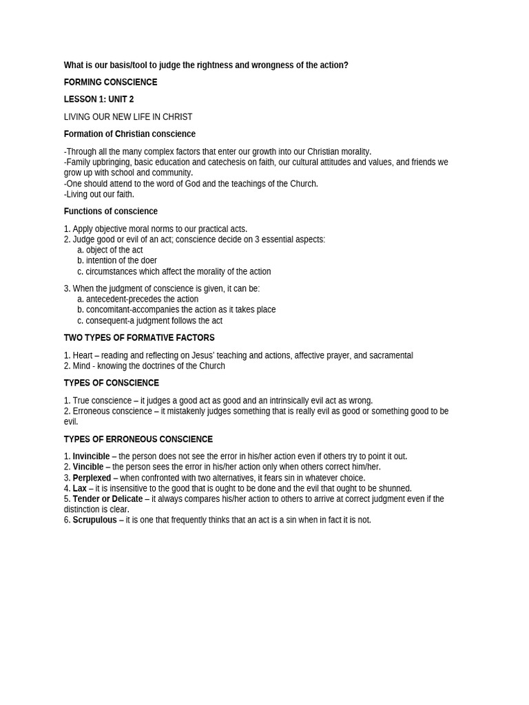 Forming A Christian Conscience OUTLINE | PDF