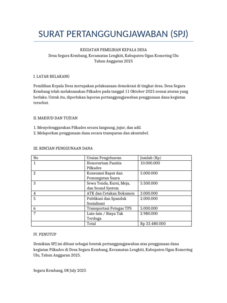 SPJ Pilkades Segara Kembang 2025 | PDF