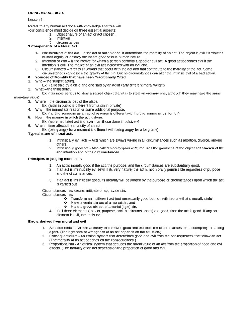 Doing Moral Acts Outline | PDF | Morality