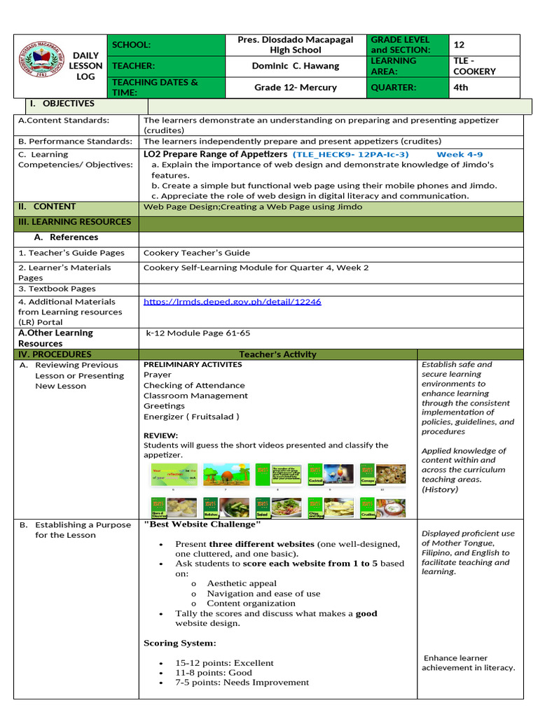 DLL Pmes Sample With Indicators | PDF | Websites | Learning