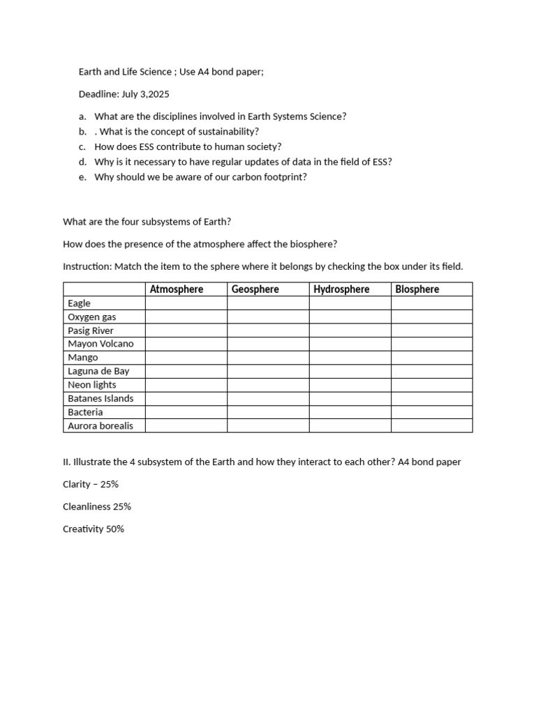 Earth and Life Science Act1 | PDF