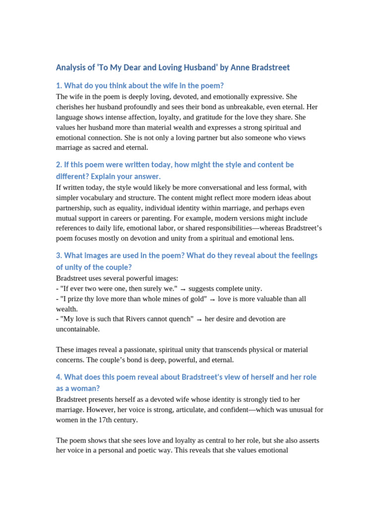 To My Dear and Loving Husband Analysis | PDF