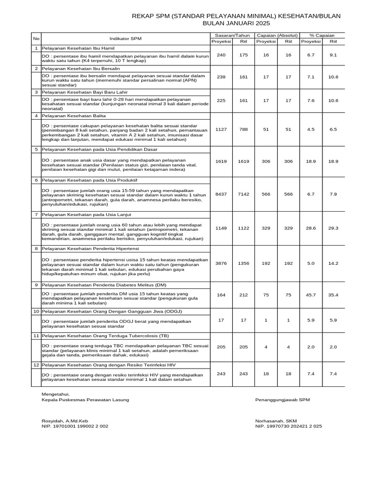 Rekap SPM Kesehatan Januari-Februari 2025 | PDF