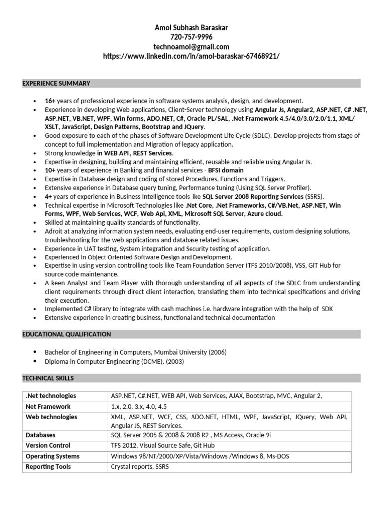 Amol Subhash Baraskar - Resume | PDF | Microsoft Sql Server | Point Of Sale