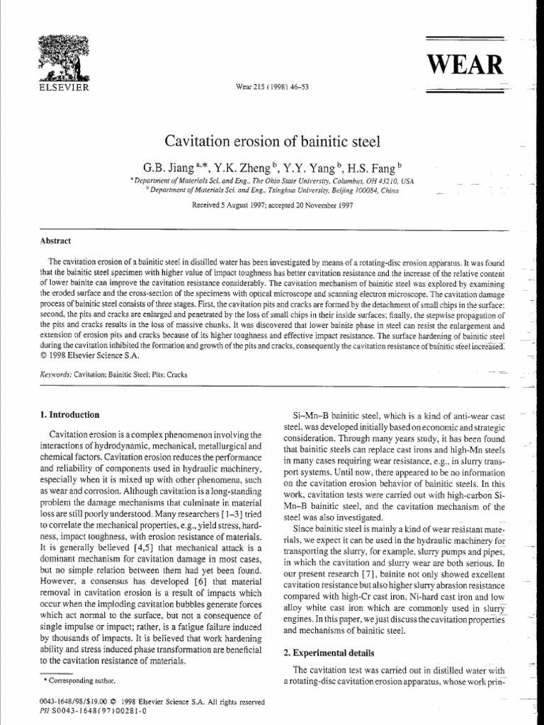 Cavitation Erosion of Bainitic Steel | PDF