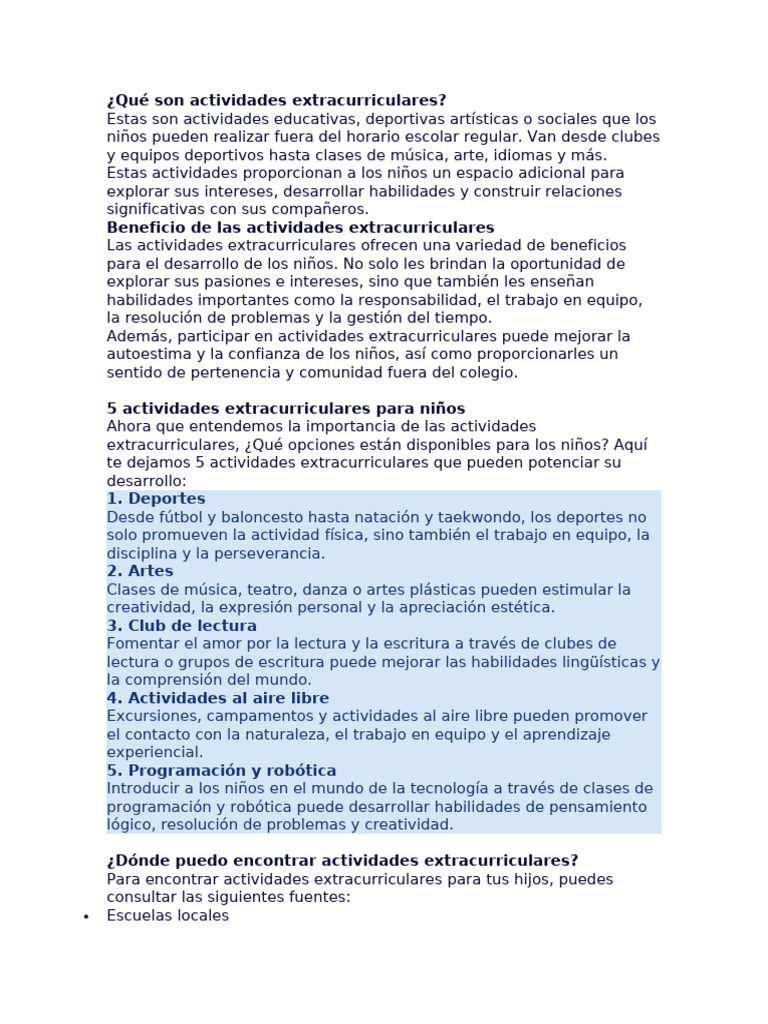 Qué Son Actividades Extracurriculares | PDF | Deportes | Creatividad