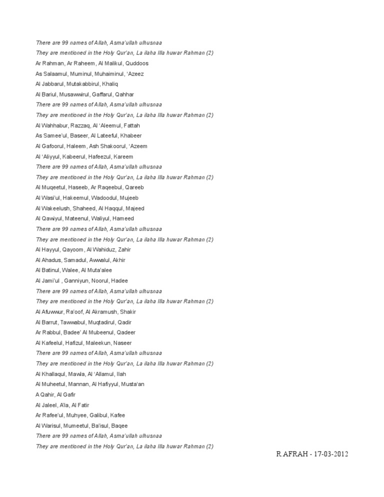99 Names | PDF