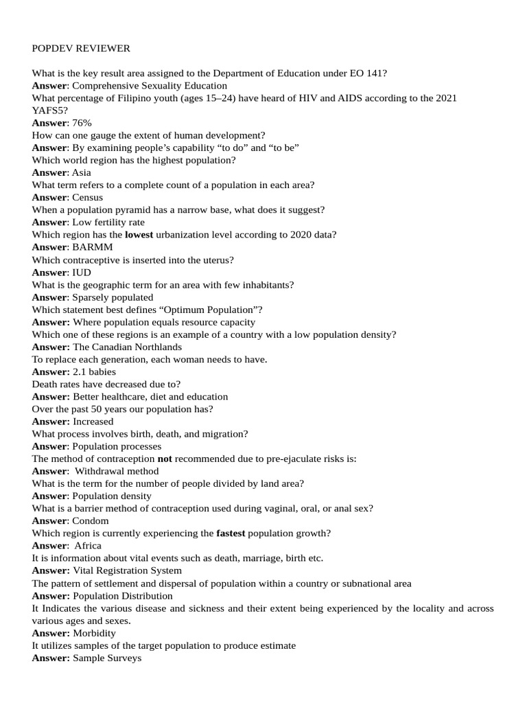 Key Concepts in Population Development | PDF | Birth Control | Family ...