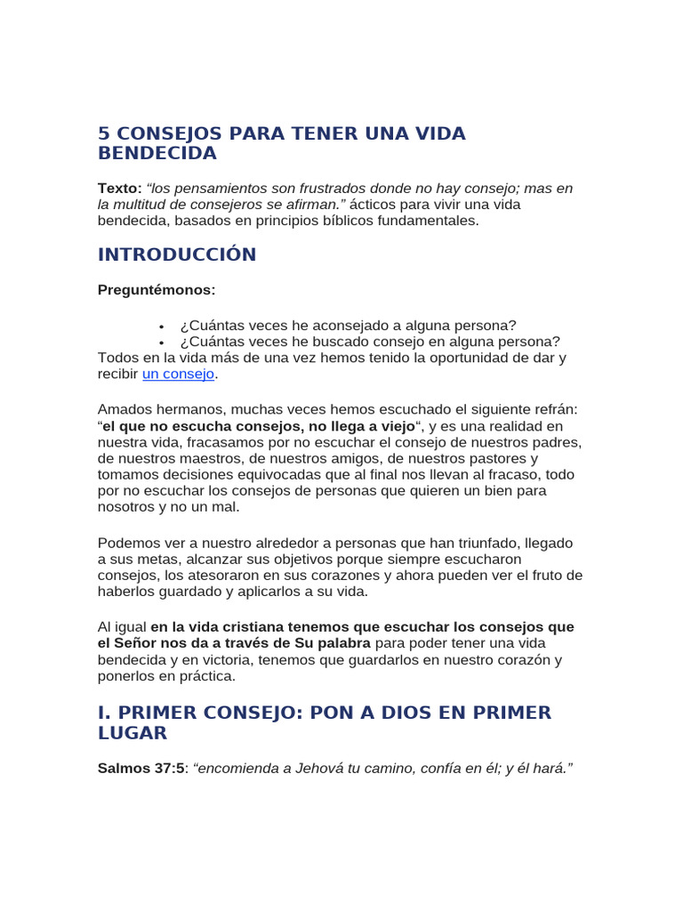 5 Consejos para una Vida Bendecida | PDF | Dios | Creencia religiosa y ...
