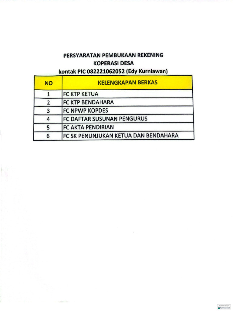 Persyaratan Pembukaan Rek | PDF