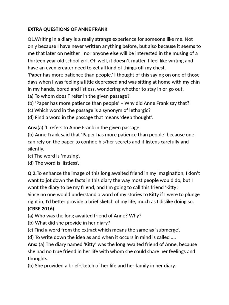 From The Diary of Anne Frank | PDF | Anne Frank | Essays