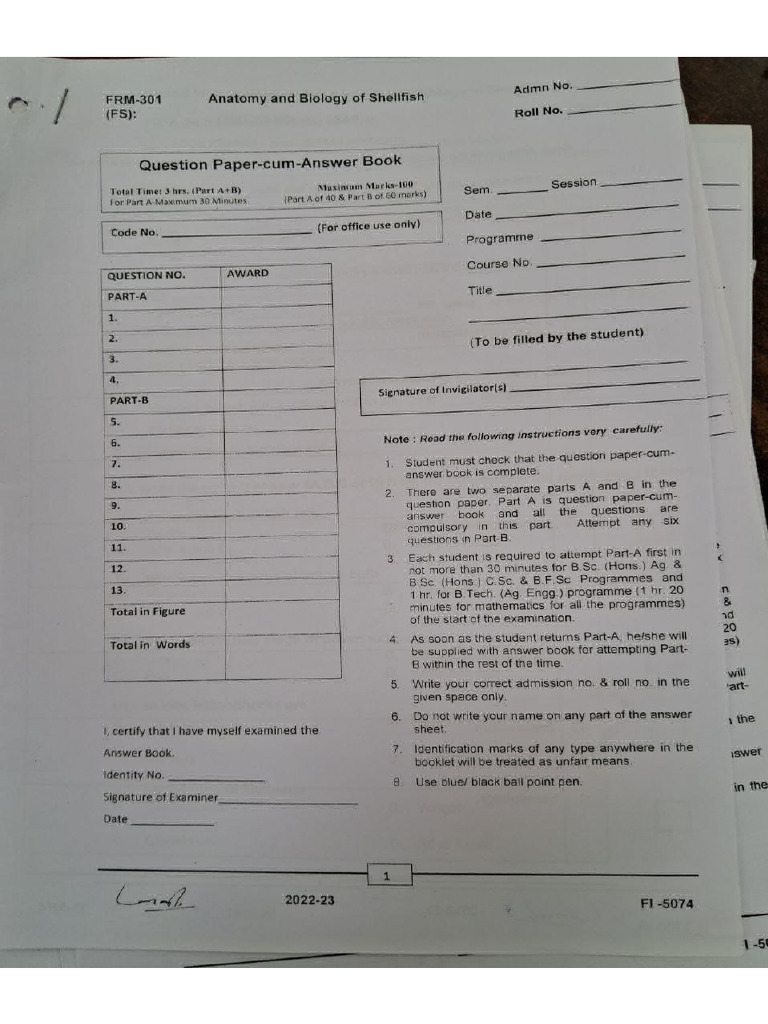 FRM 301 Anatomy Biology of Shellfish | PDF