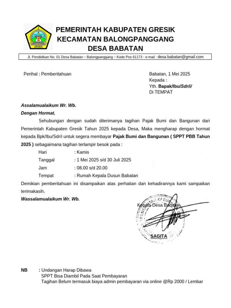 Pemberitahuan SPPT PBB 2025 - 093419 | PDF