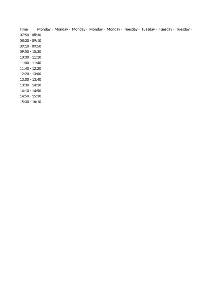 Editable Timetable Template | PDF