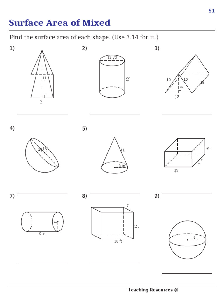 Surface Area of Mixed Shapes Worksheet | PDF