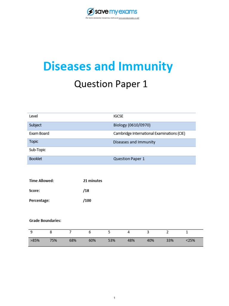 10 Diseases and Immunity Topic Booklet 1 CIE IGCSE Biology | PDF ...