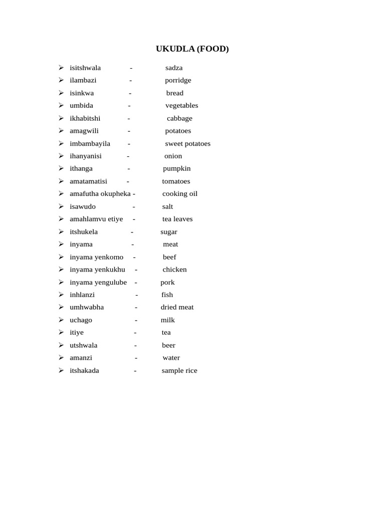 Ukudla Food | PDF