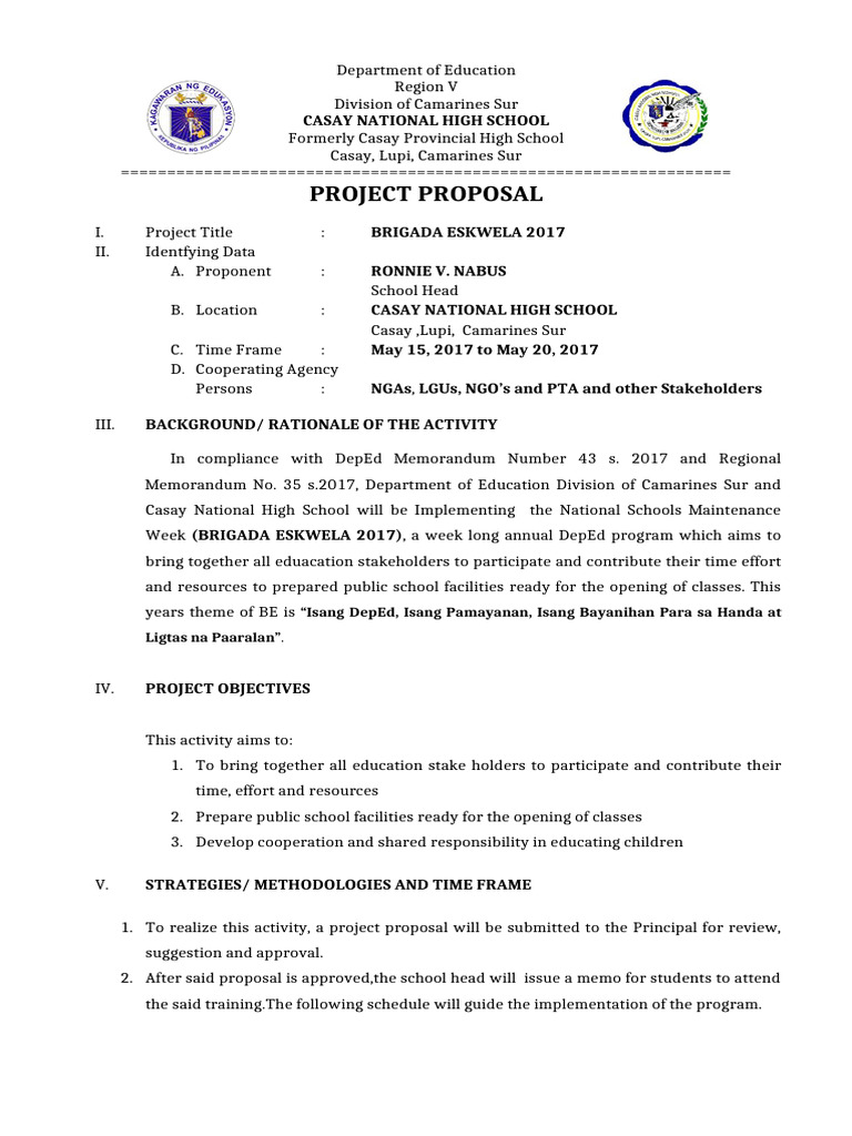 Brigada Eskwela Project Proposal 2017 | PDF