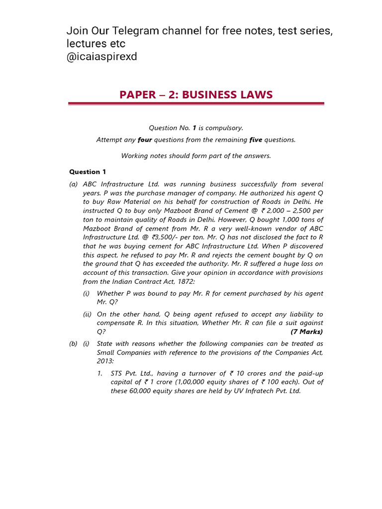CA Foundation May 25 Business Laws Suggested Answers | PDF | Negotiable Instrument | Law Of Agency
