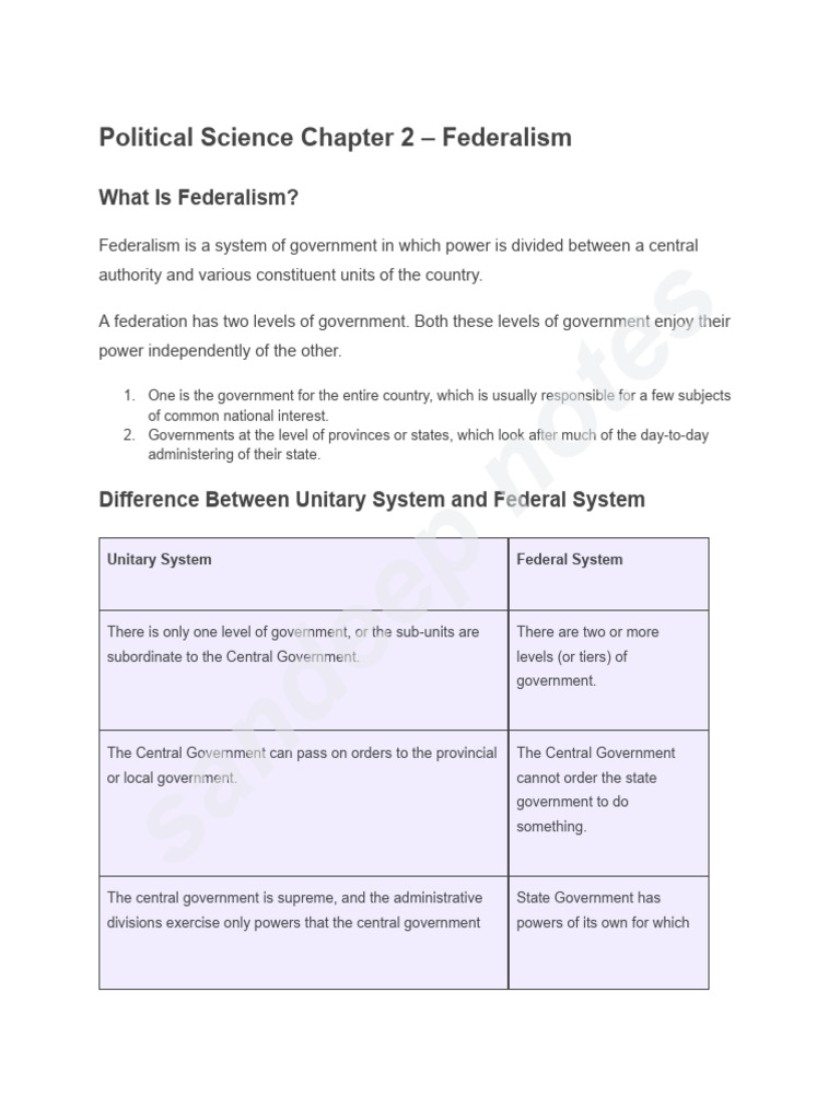 Political Science Chapter 2 - Federalism | PDF | Government | Governance