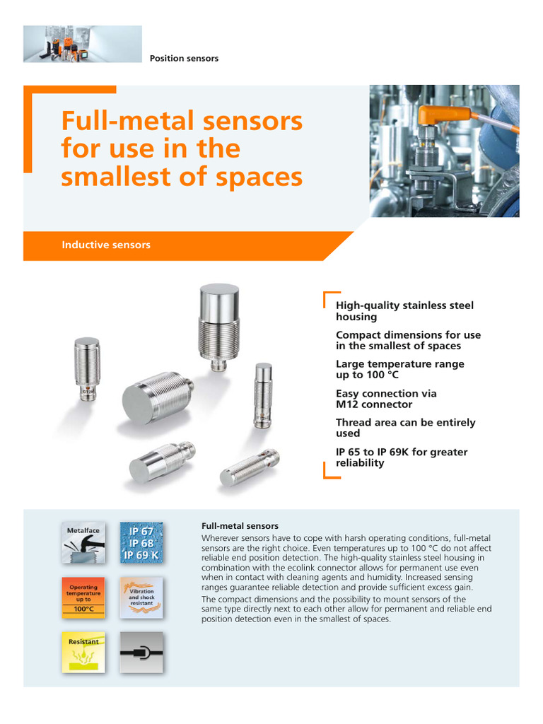 Full-Metal Inductive Position Sensors | PDF | Sensor | Manufactured Goods