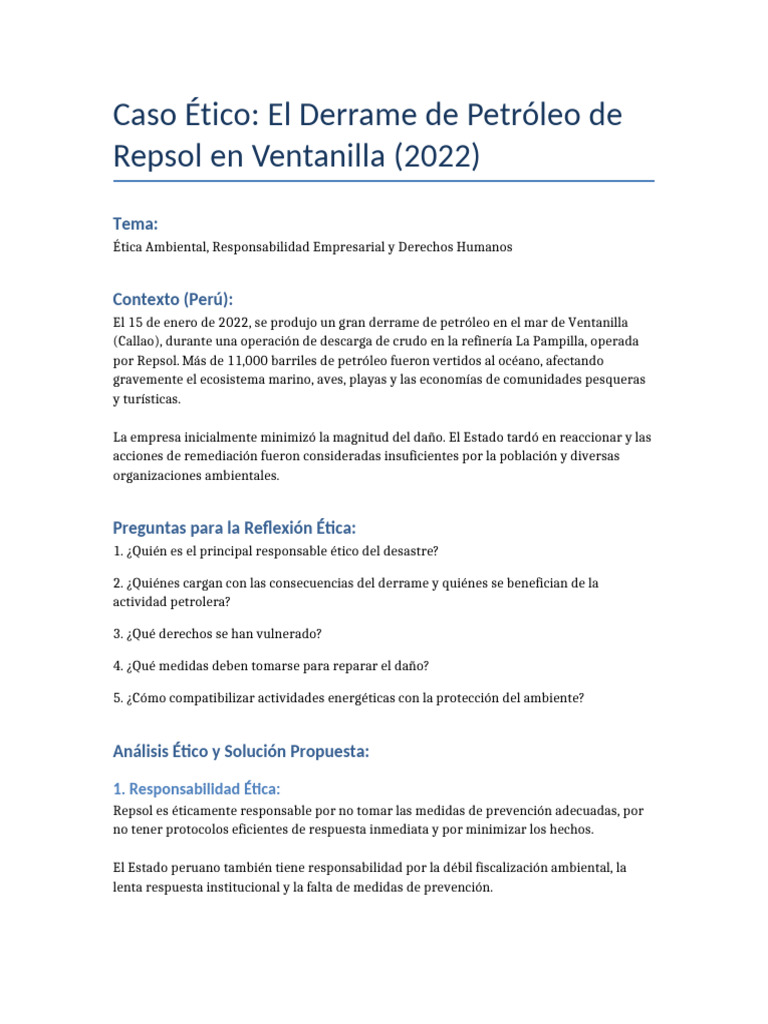 Caso Etico Repsol Ventanilla | PDF | Petróleo | Derrame de petróleo