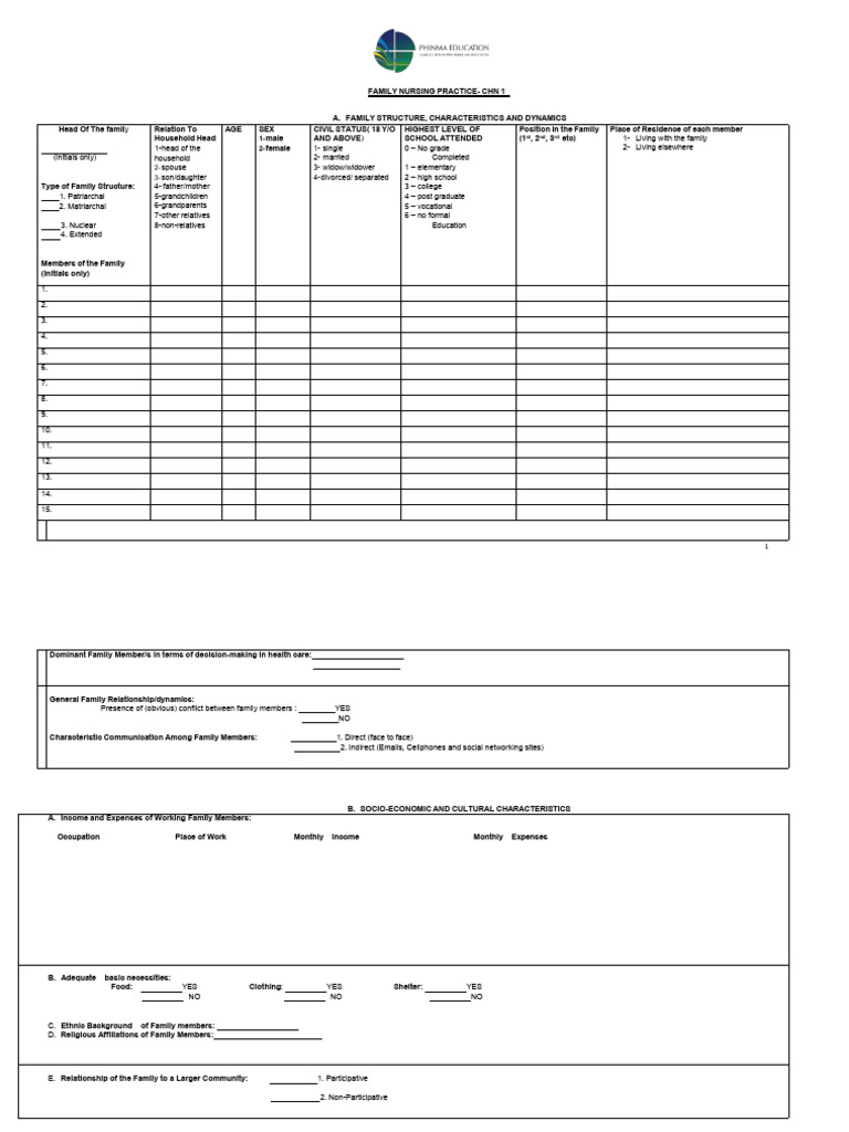 1 Family Health Assessment Form NUR193 | PDF | Healthy Diet