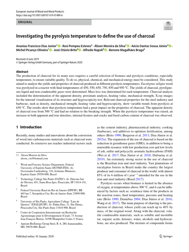 Pyrolysis Temperature Effects on Charcoal | PDF | Pyrolysis | Charcoal