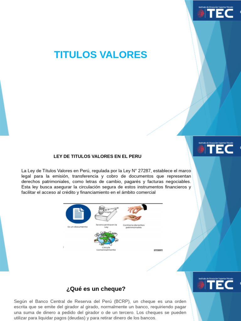 Presentacion Tec Titulos Valores | PDF | Cheque | Pagaré
