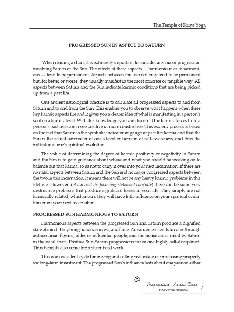 Progressed Sun in Aspect To Saturn-A Book | PDF | Karma | Psychology