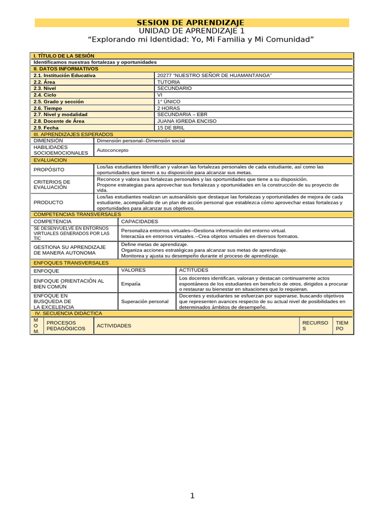 1° Ses Act 2 - Tutoria 2024. | PDF | Aprendizaje | Evaluación