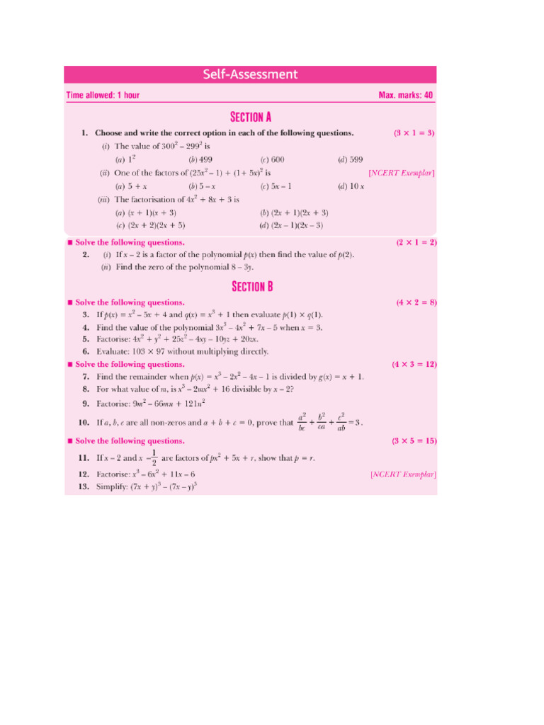 Polynomial Assesment | PDF