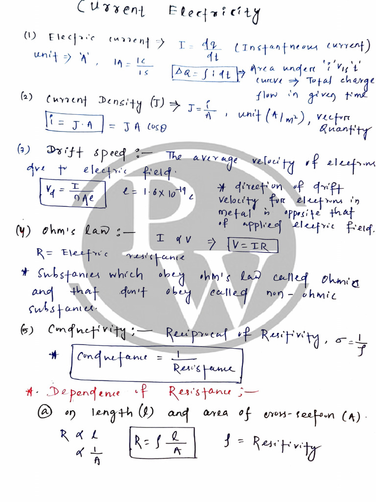 Current Electricity: Handwritten Notes - Parishram 2026 | PDF
