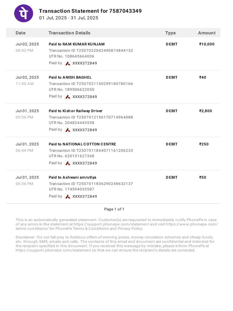 PhonePe Statement Jul2025 Jul2025 | PDF