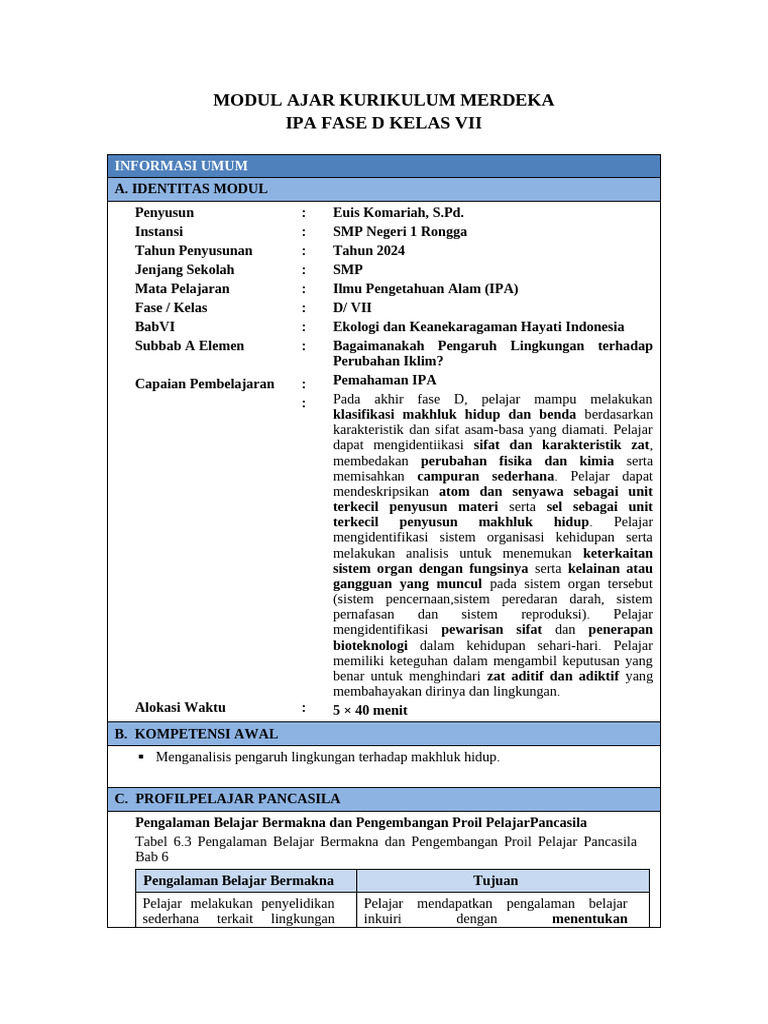 Modul Ajar Ipa Esd | PDF
