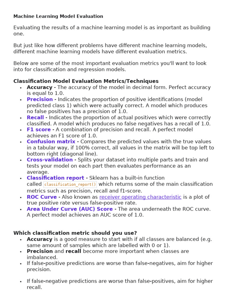 Machine Learning Model Evaluation | PDF | Receiver Operating Characteristic | Applied Statistics