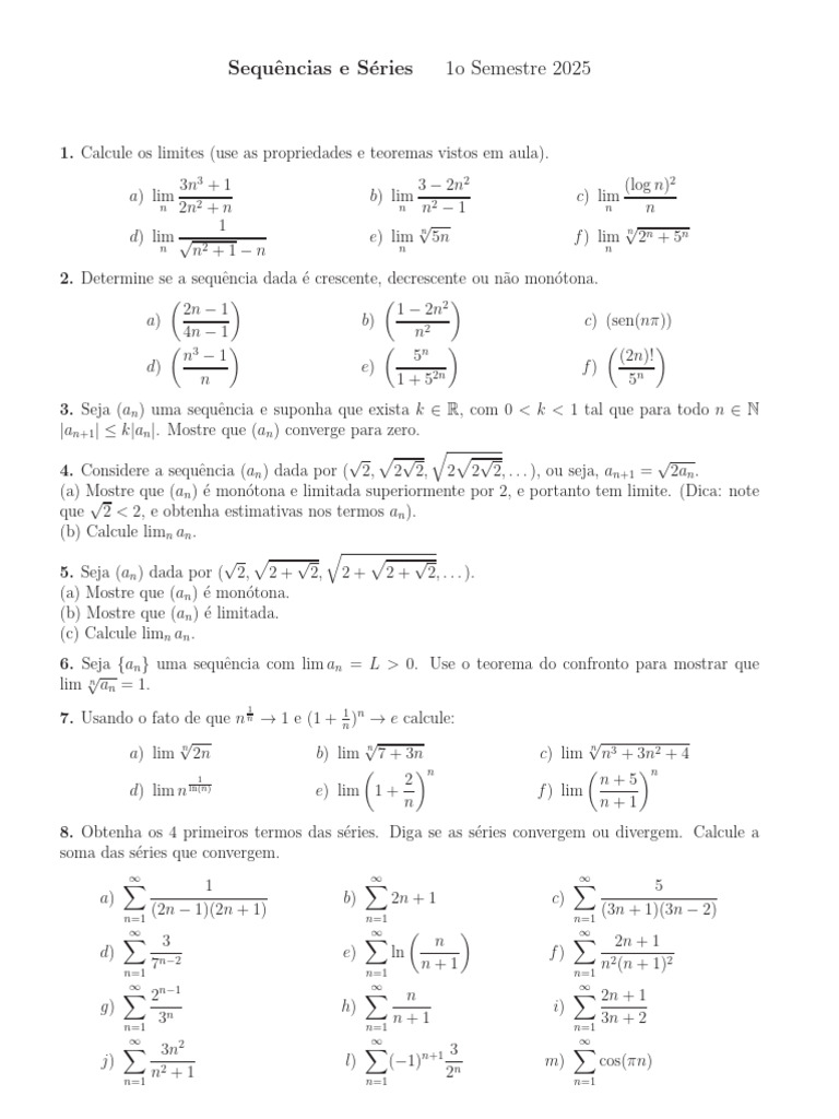 Lista Sequencias Series | PDF | Análisis matemático | Matemáticas