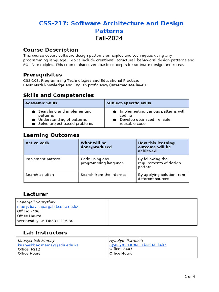 CSS-217 - Syllabus (Fall-2024) | PDF | Computer Programming | Plagiarism