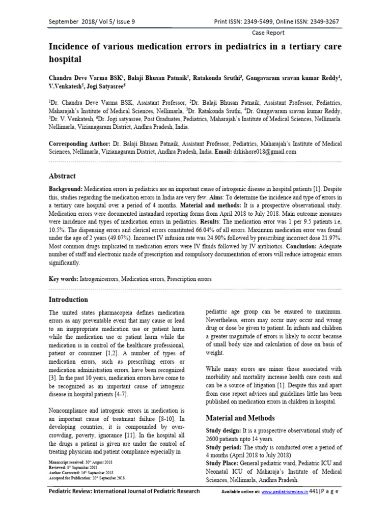 Pediatric Medication Error Incidence Study | PDF | Medical Prescription ...