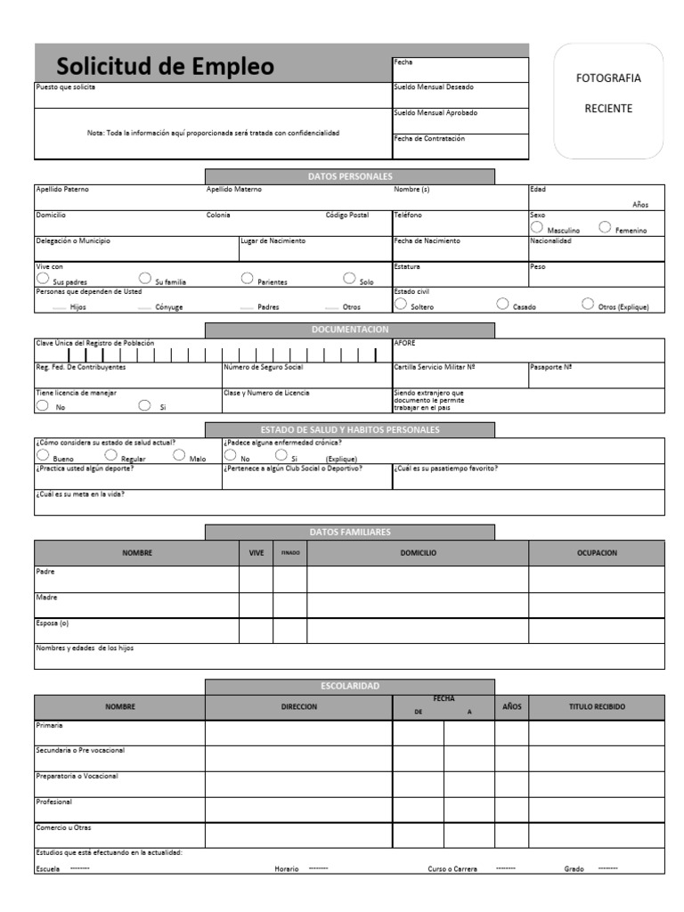 Formato de Solicitud de Empleo | PDF