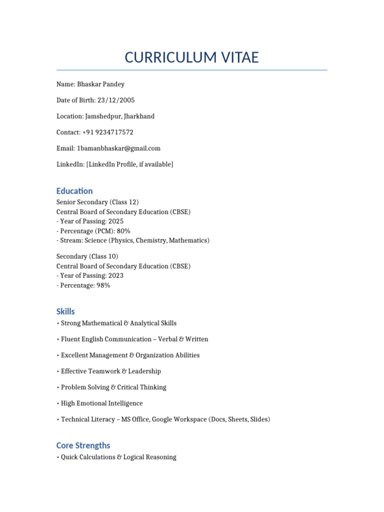 Bhaskar Pandey CV | PDF