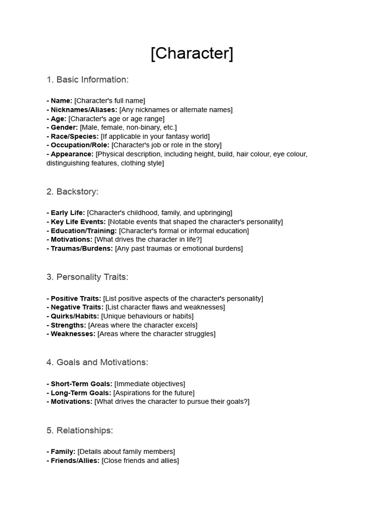 Character Outline Template | PDF | Motivation | Motivational