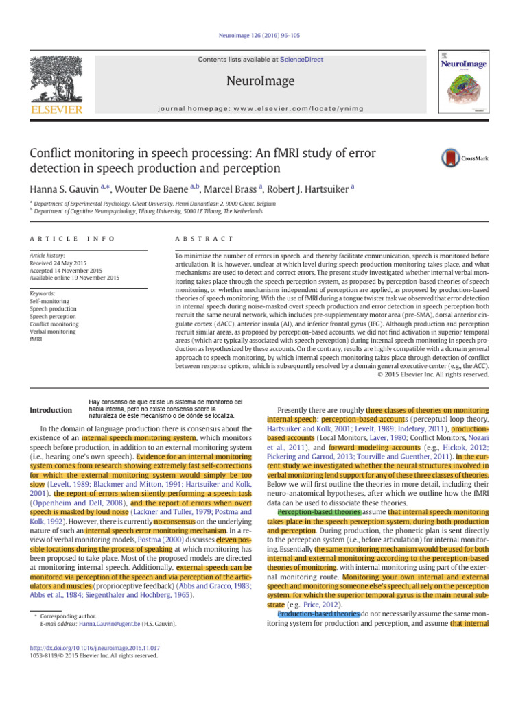Conflict Monitoring in Speech Processing: An fMRI Study of Error ...