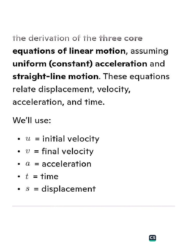 Derivation of Linear Motion Equations-Mjl Mpofu | PDF