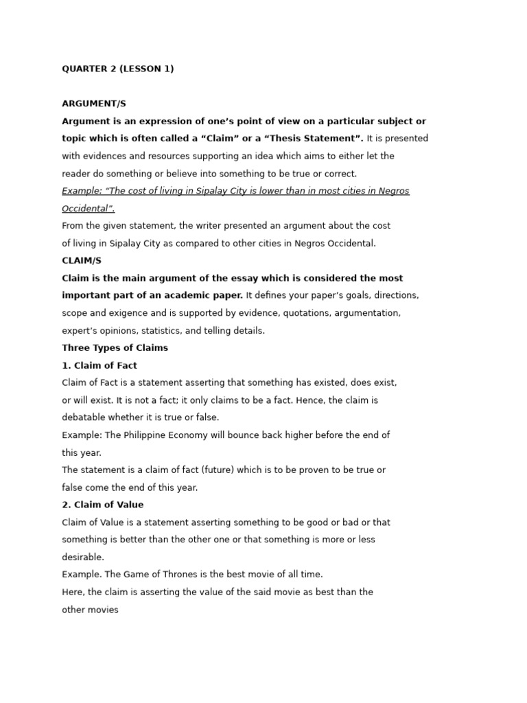 Understanding Arguments and Claims | PDF