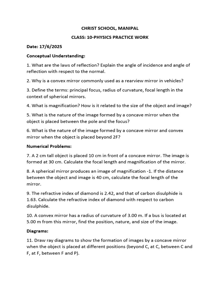 Class 10 - Physics-Practice Work-2 | PDF