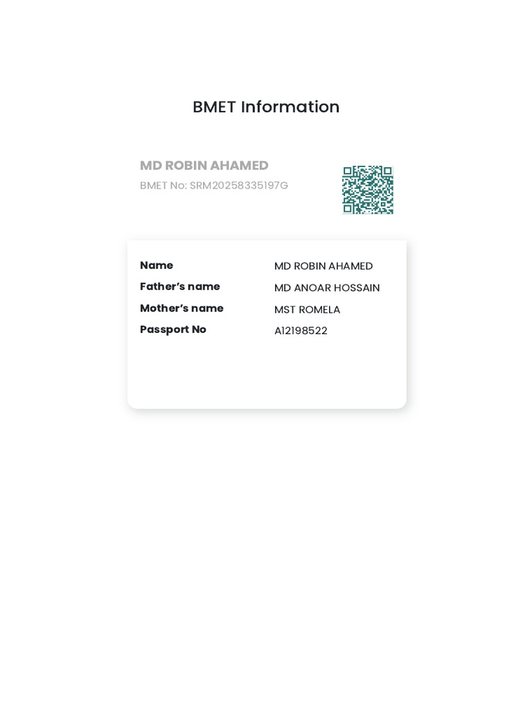 BMET Card - Ami Probashi | PDF