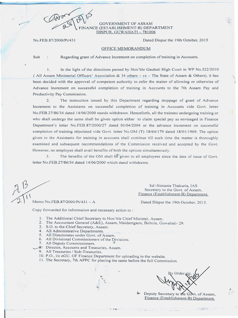 Assam Advance Increment Order 2025 | PDF | Economy Of India | Government