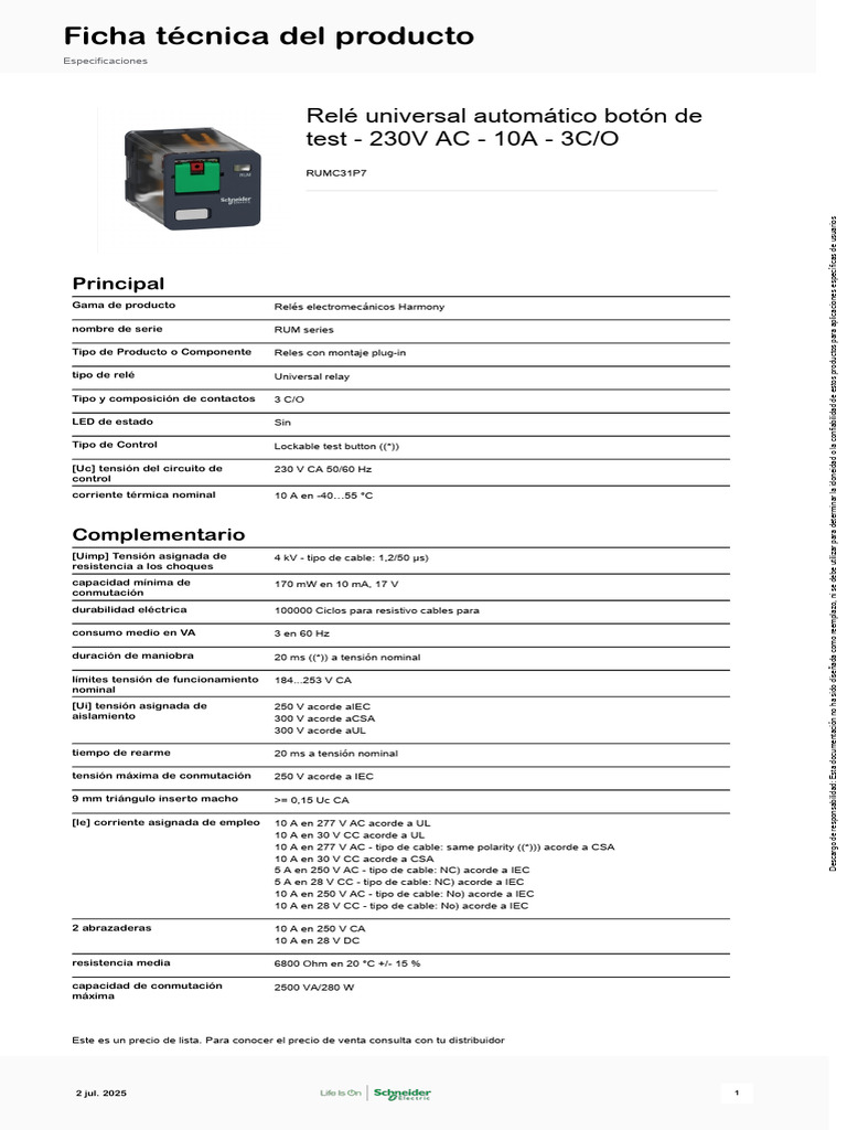 Relé Universal Automático RUMC31P7 | PDF | Relé | Corriente continua